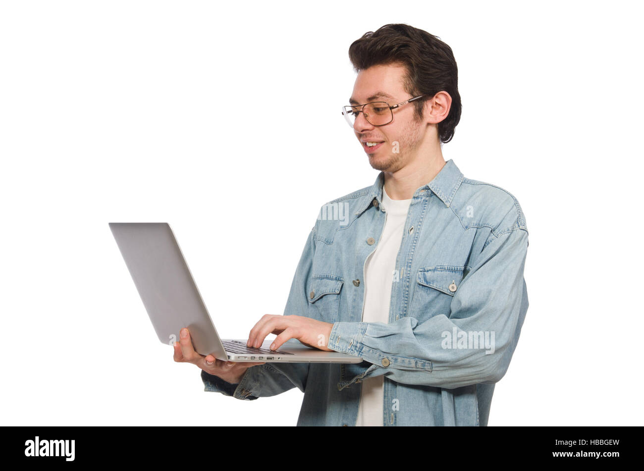 Young student with laptop isolated on white Stock Photo - Alamy