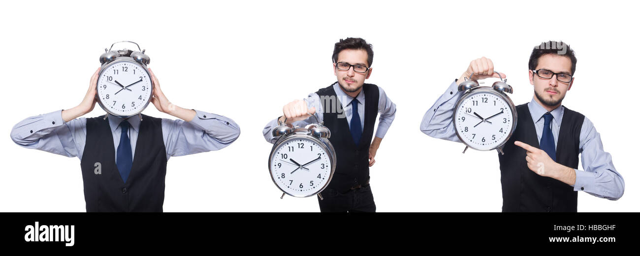 Collage of businessman with clock on white Stock Photo - Alamy