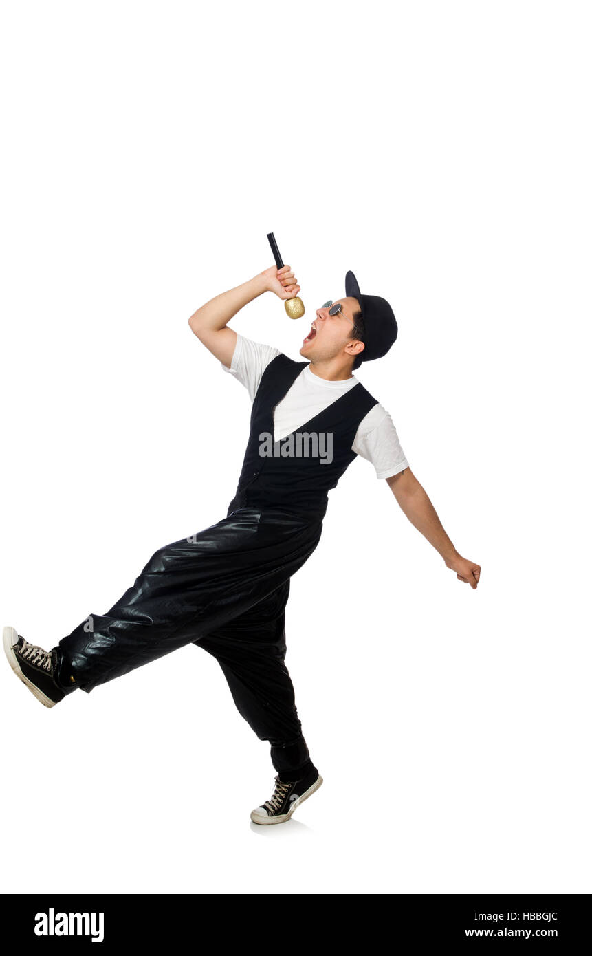 Funny young man dancing isolated on white Stock Photo - Alamy