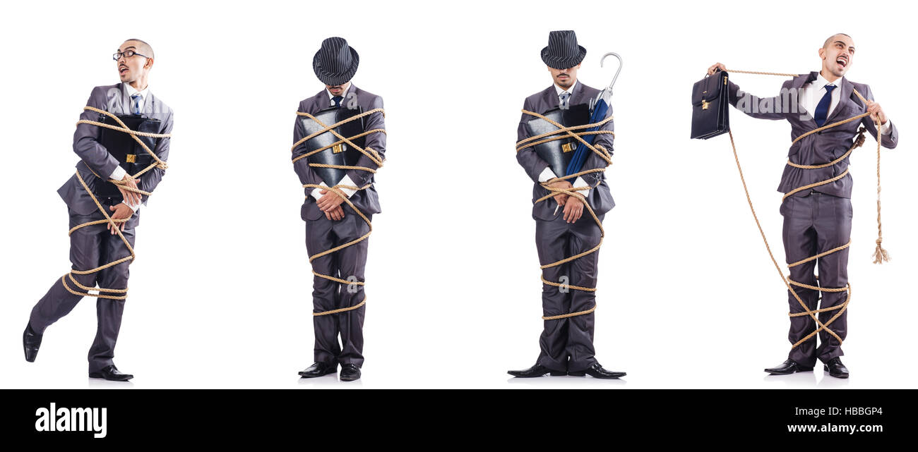 Man tied up isolated on white Stock Photo - Alamy