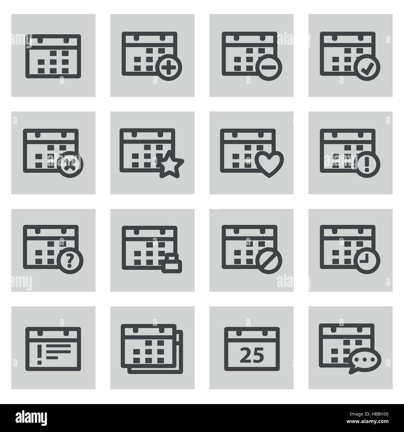 Vector line calendar icons set on grey background Stock Vector Image ...