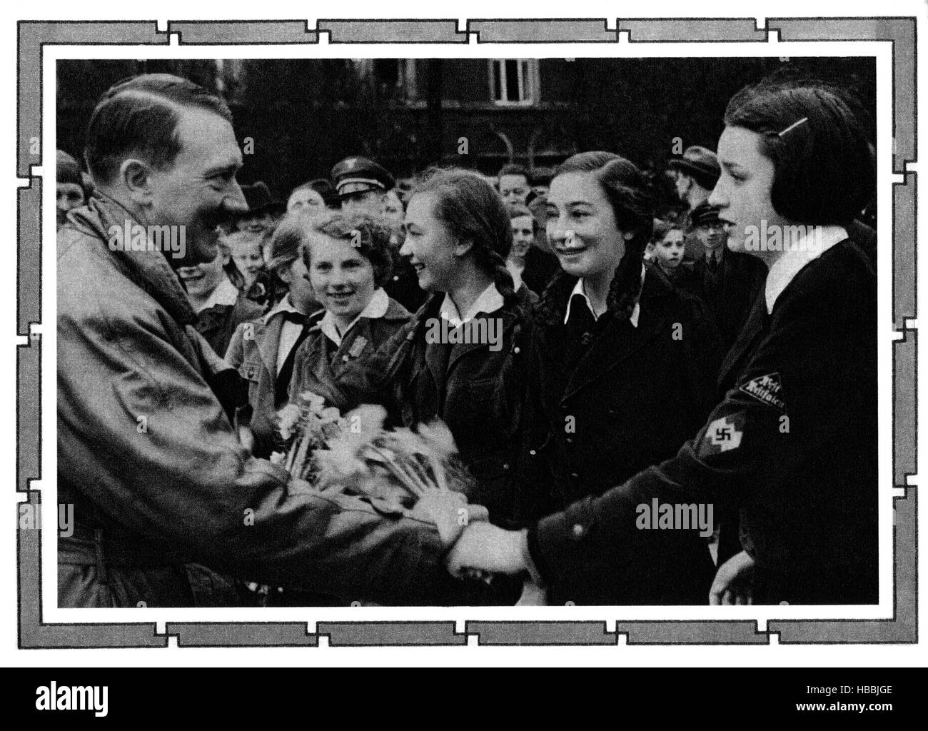 Adolf Hitler, Chancellor of Germany, greeting mmebers of the Bund ...