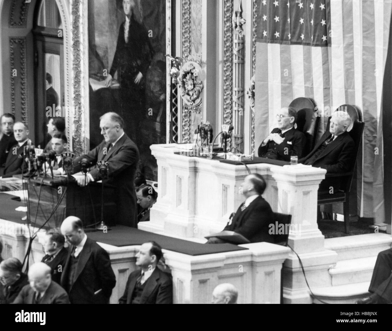 President Franklin D. Roosevelt (left of center), at the opening of ...