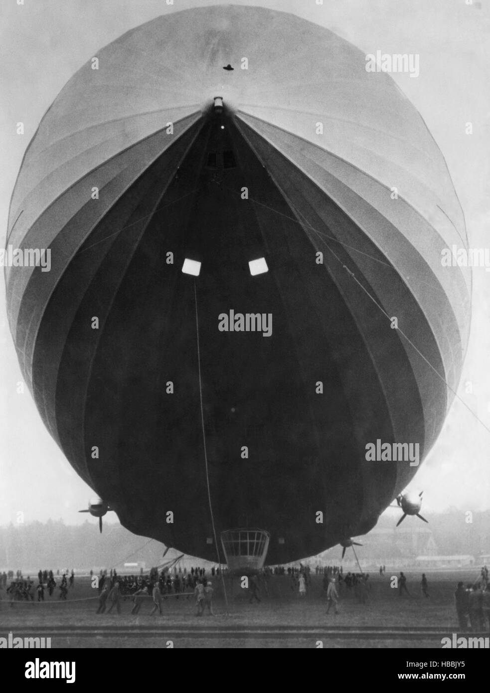 The LZ 129 Hindenburg, after a trial flight, landing at Friedrichshafen ...