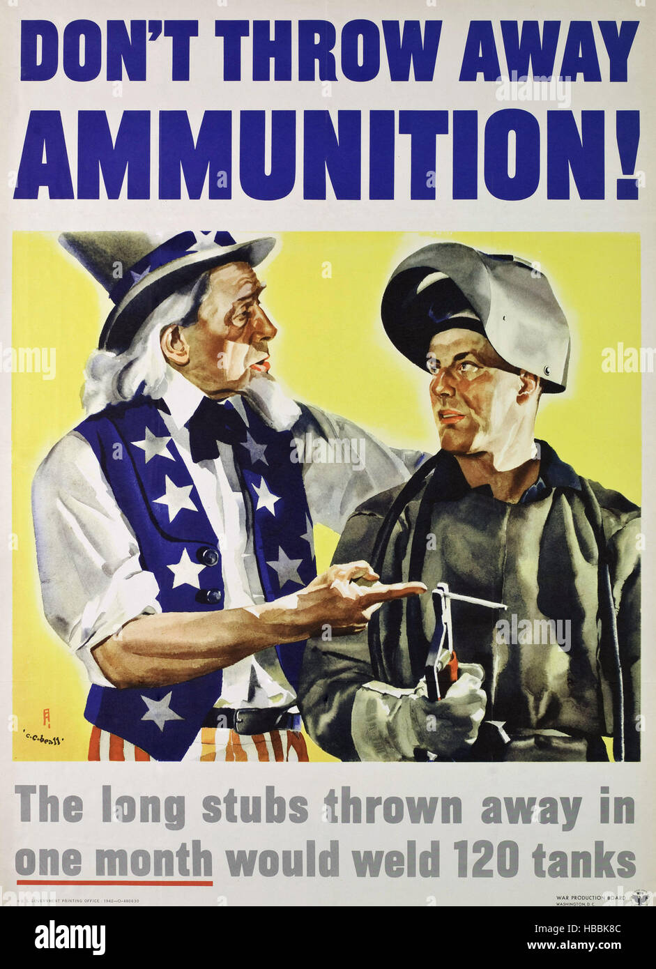 World War II poster, American, 1942, urging war-workers' conservation ...