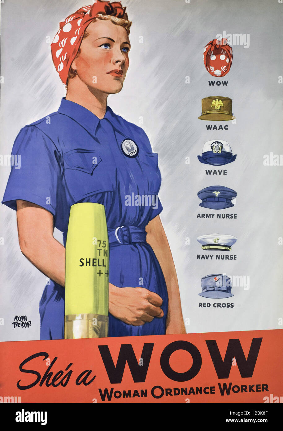 World War II poster, American, showing female war worker and hats for ...