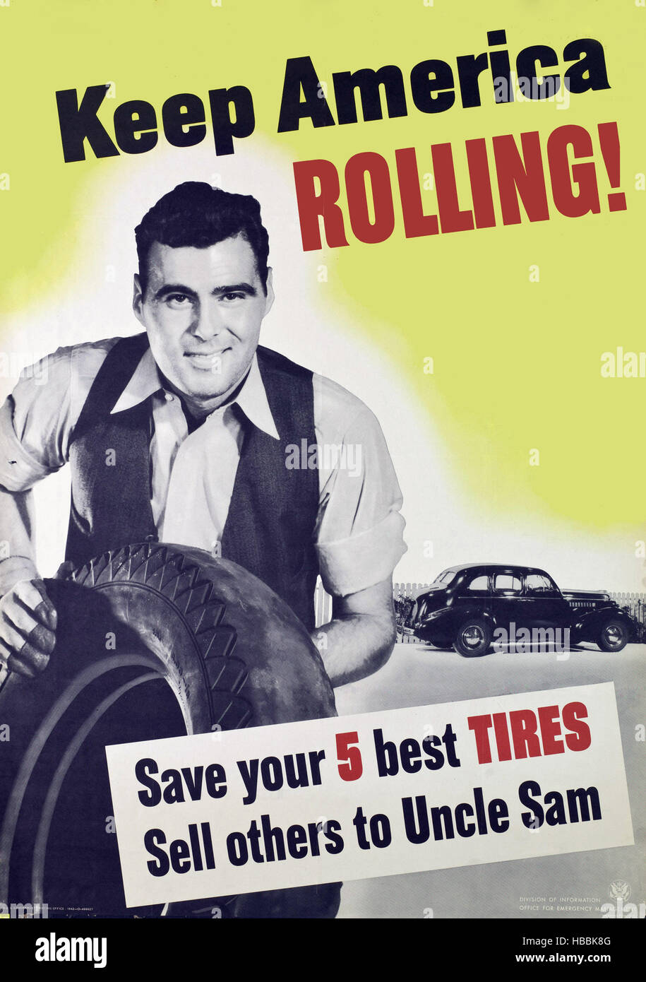 World War II poster, American, 1942, urging homefront rubber ...