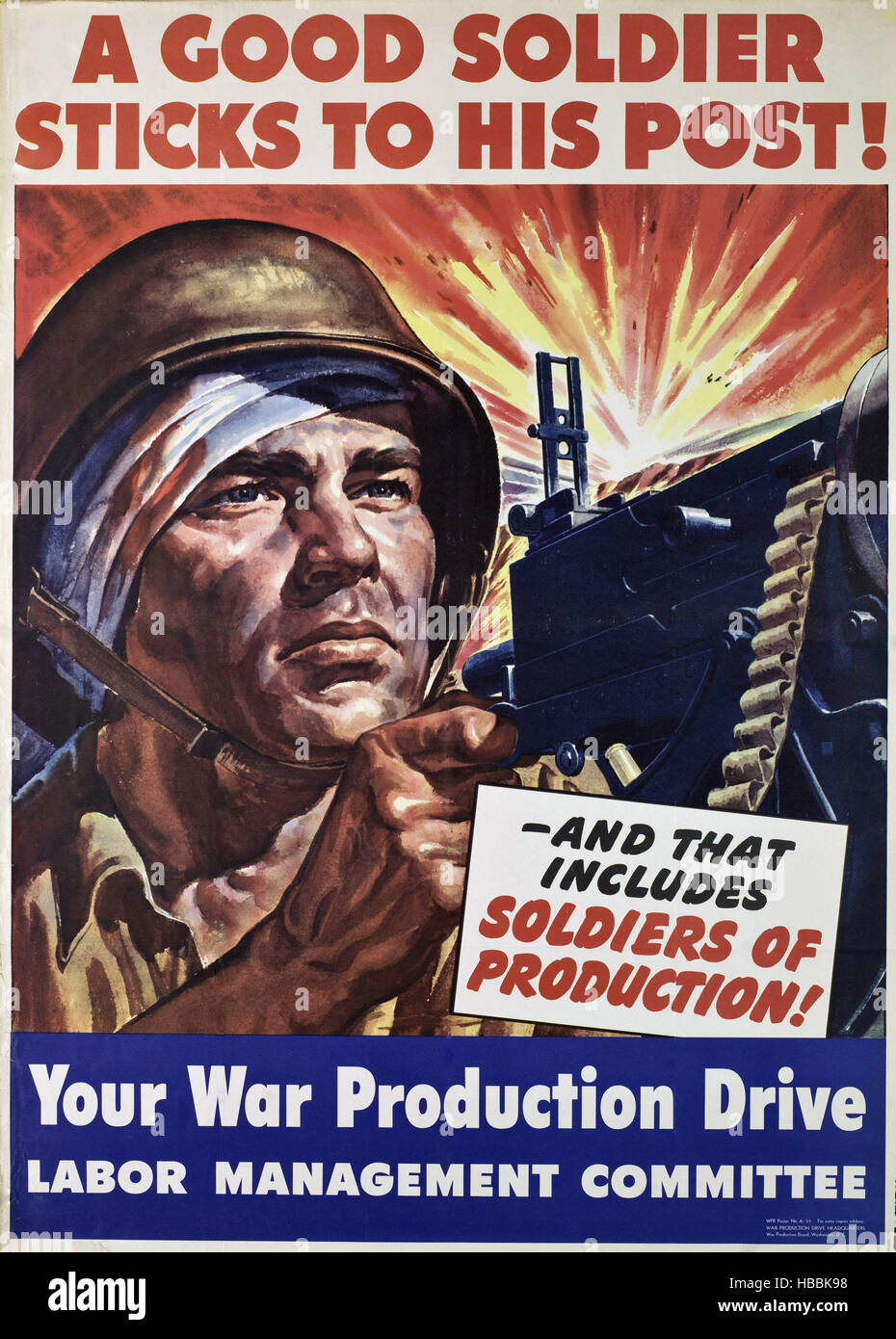 World War II poster, American, urging production of arms and warning ...