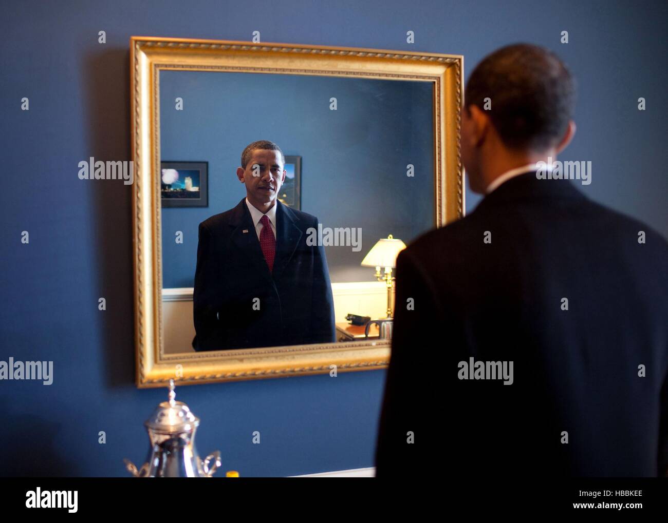 President-elect Barack Obama checks himself in a mirror before taking ...