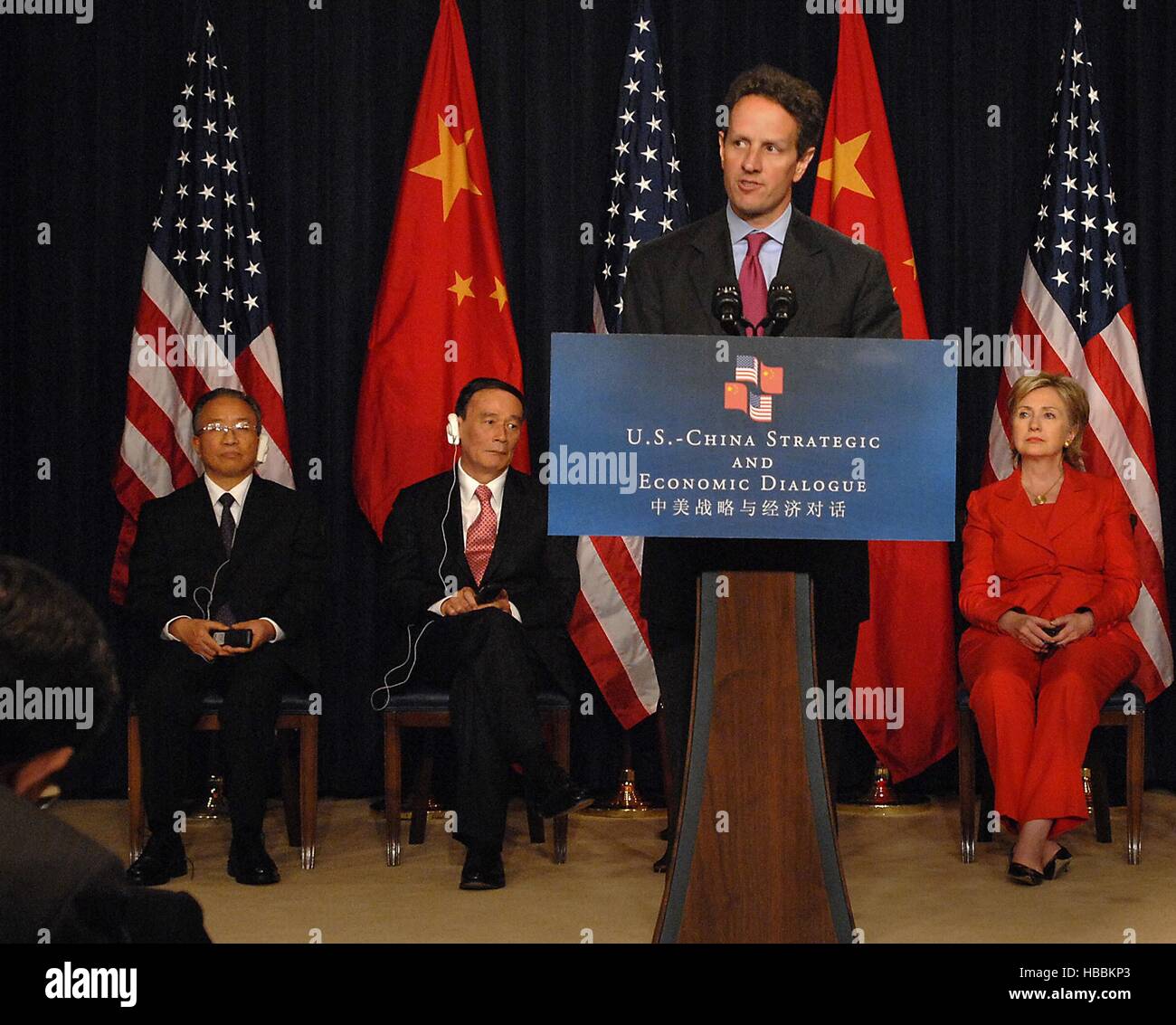 Timothy Geithner speaking at the conclusion of the first U.S.-China ...