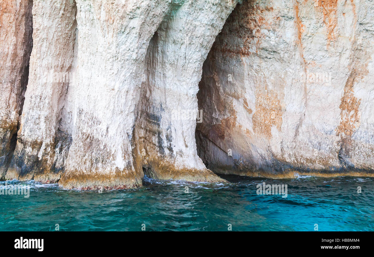 Blue cave, coastal rocks of Greek island Zakynthos with natural stone ...