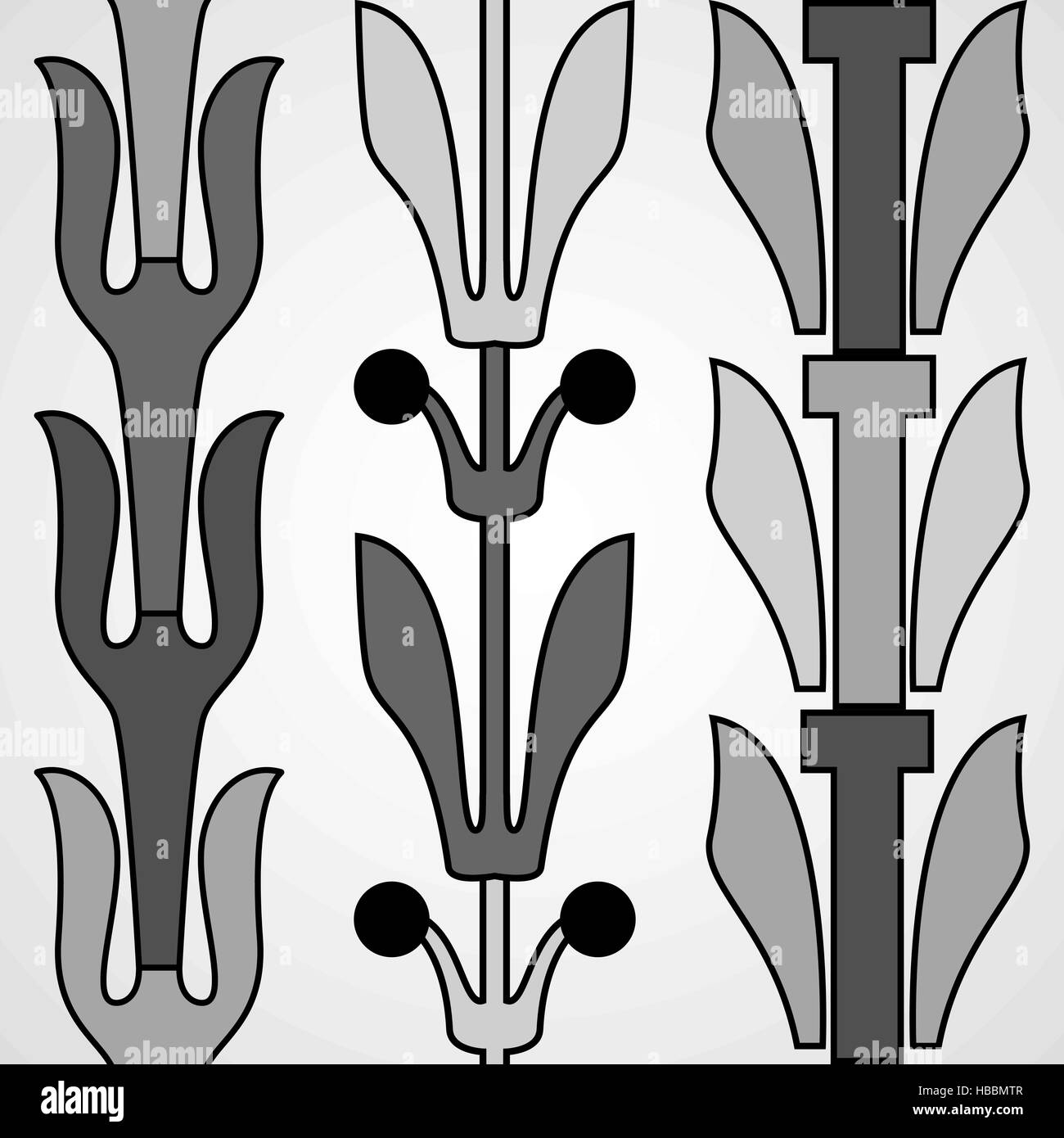 Vintage decorative set monochrome floral pattern seamless vertical ...