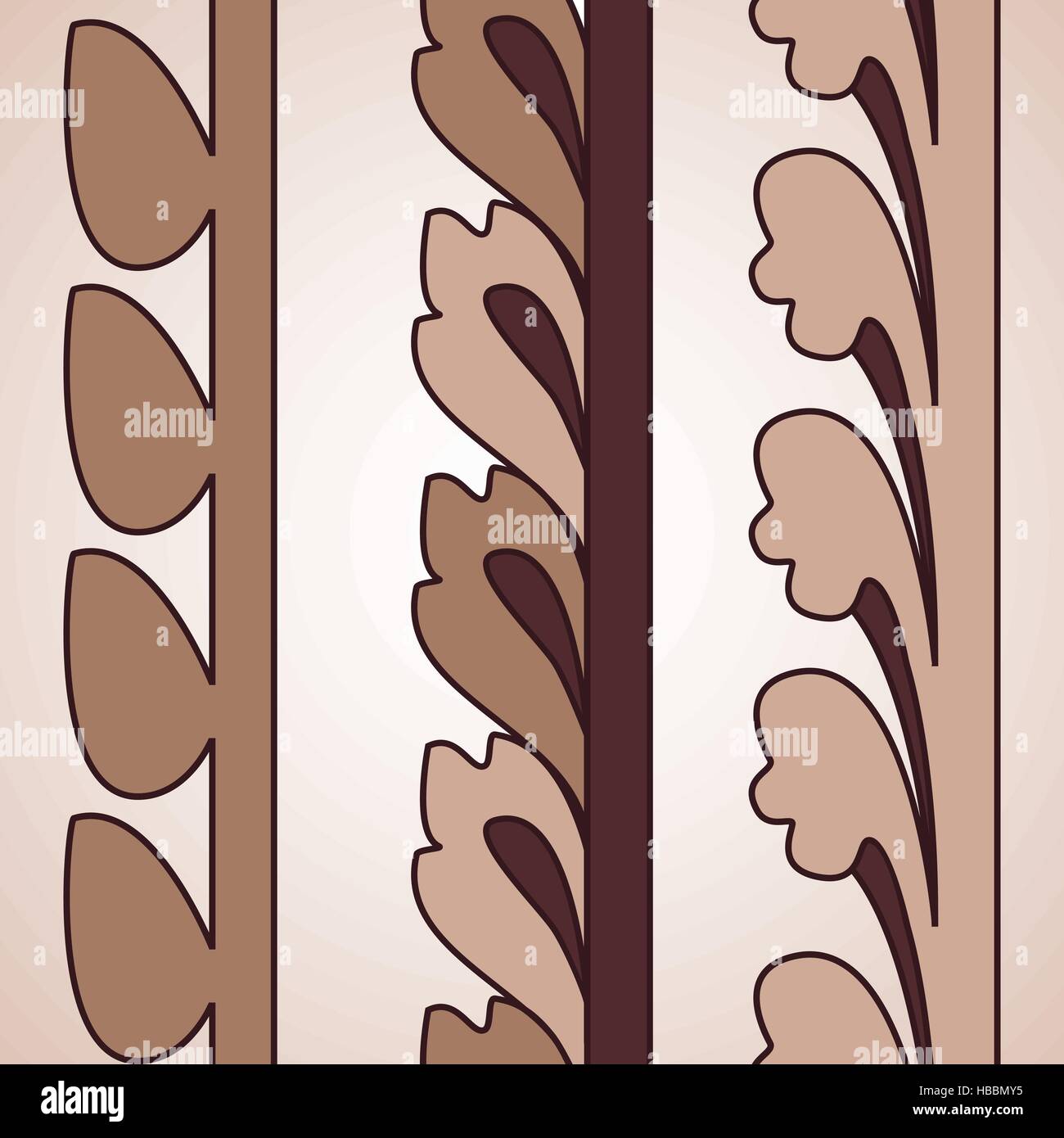 Vintage decorative set brown floral pattern seamless vertical border ...