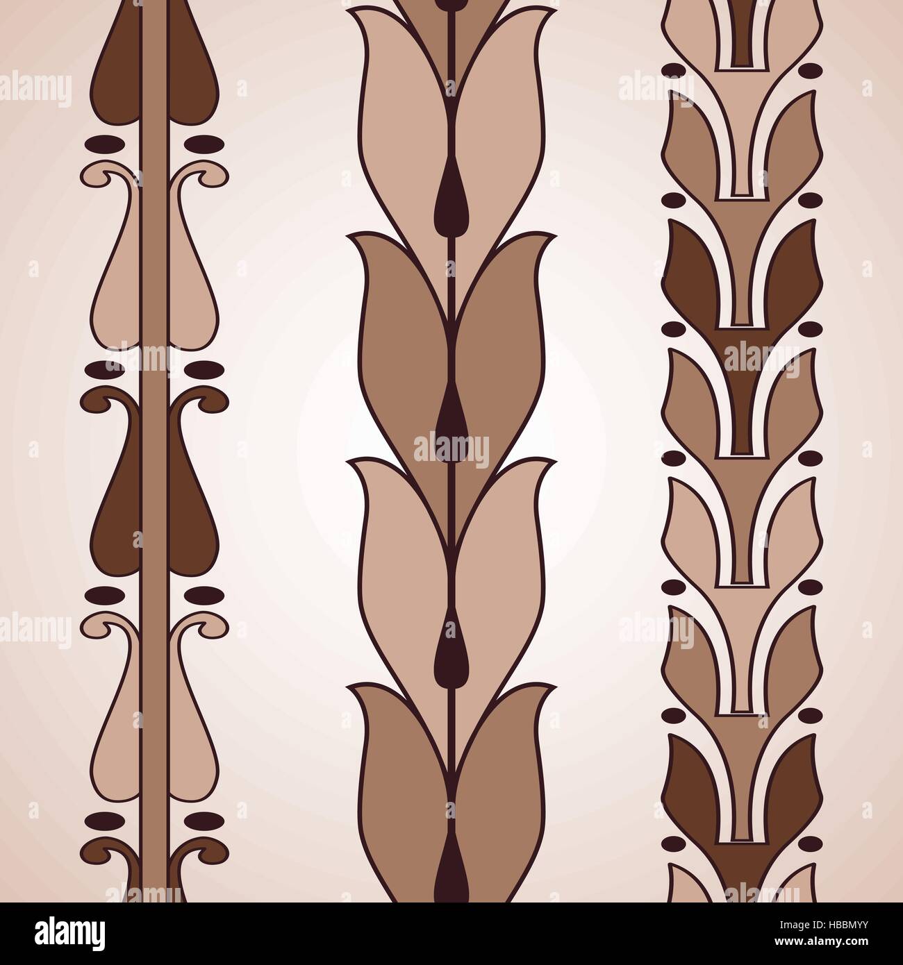Vintage decorative set brown floral pattern seamless vertical border ...