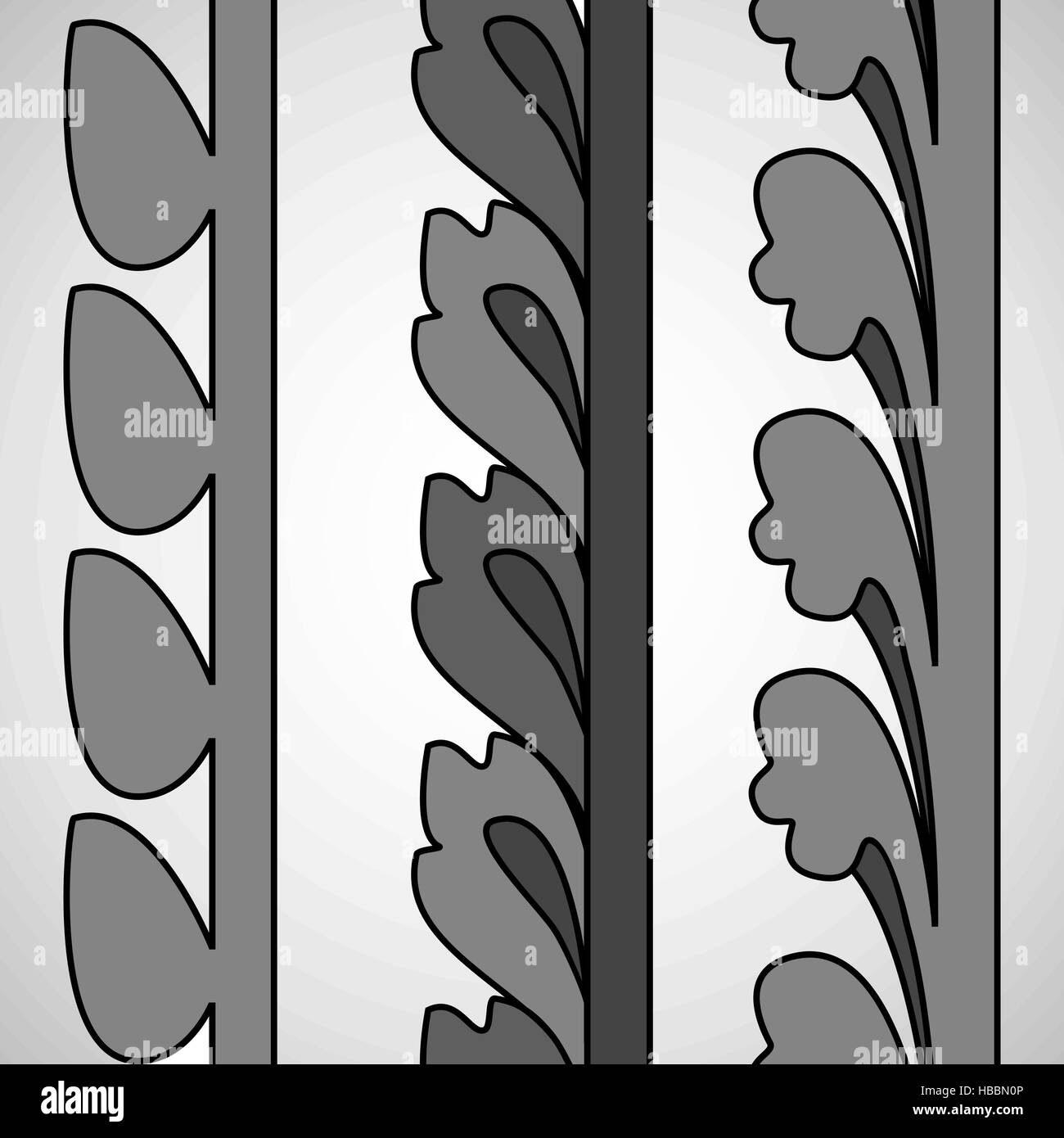 Vintage decorative set monochrome floral pattern seamless vertical ...