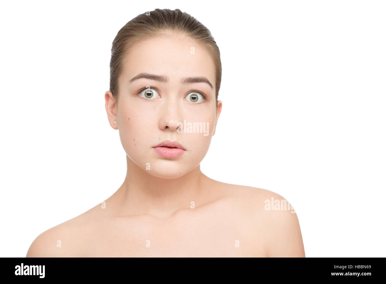 shocked scared girl isolated on white background Stock Photo - Alamy