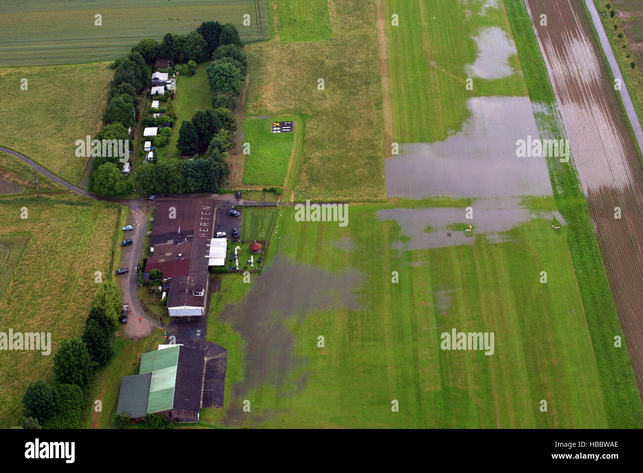 Herten airfield closed. Flooded runway Stock Photo - Alamy