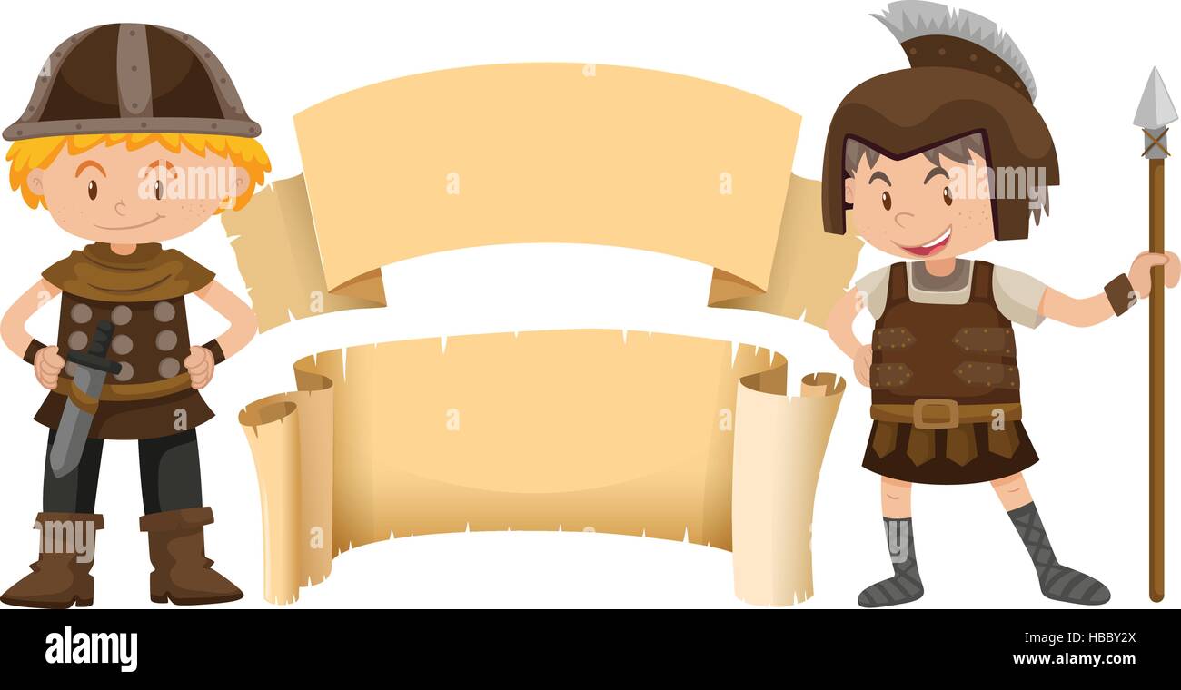 Two warriors with medieval label illustration Stock Vector Image & Art ...