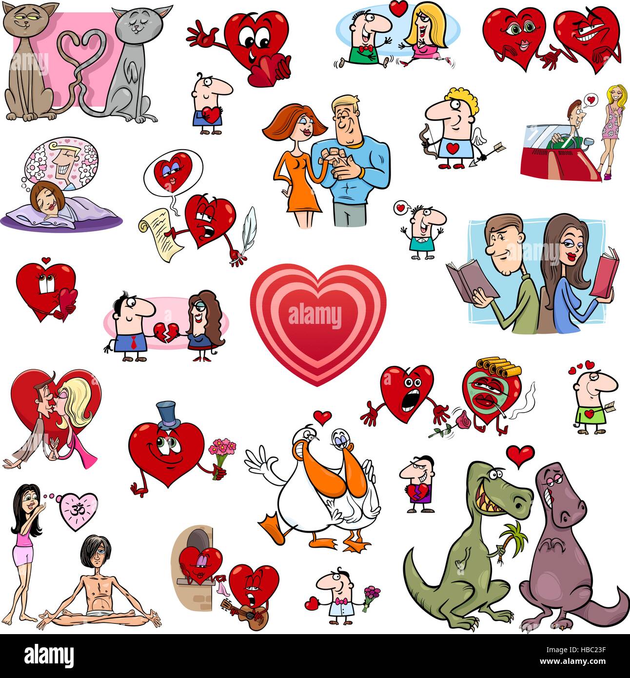 Cartoon Illustration of Valentines Day Design Elements Characters and ...