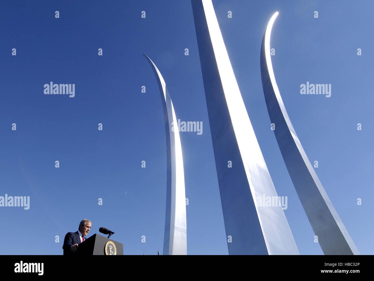 President George W. Bush speaking at the US Air Force Memorial ...