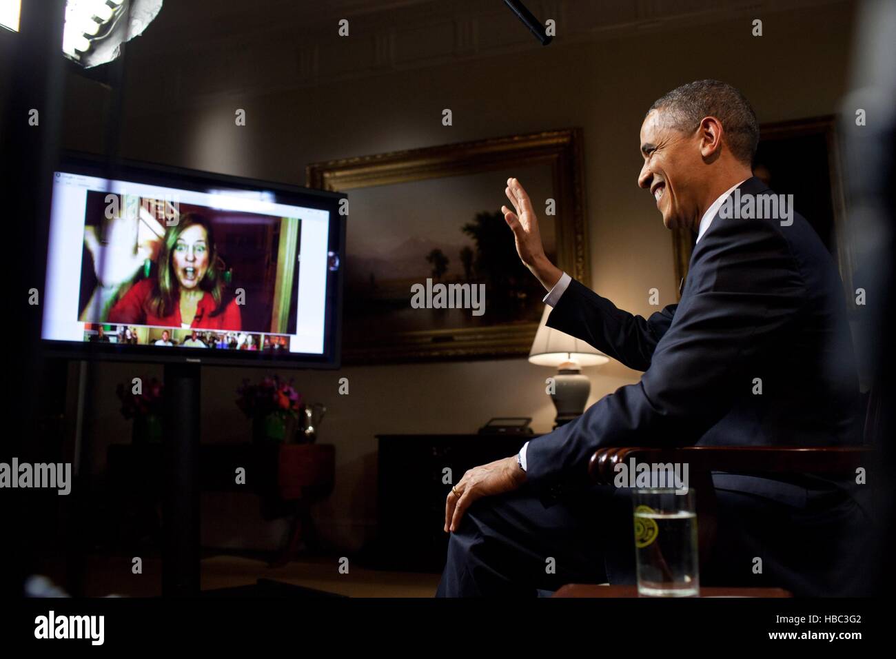 President Barack Obama is interviewed via YouTube and Google+ at the ...