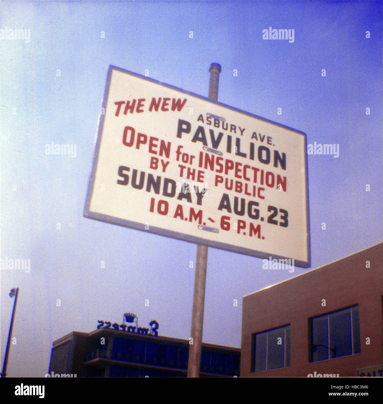 Asbury Park, sign announcing the opening of the Pavilion and Boardwalk ...