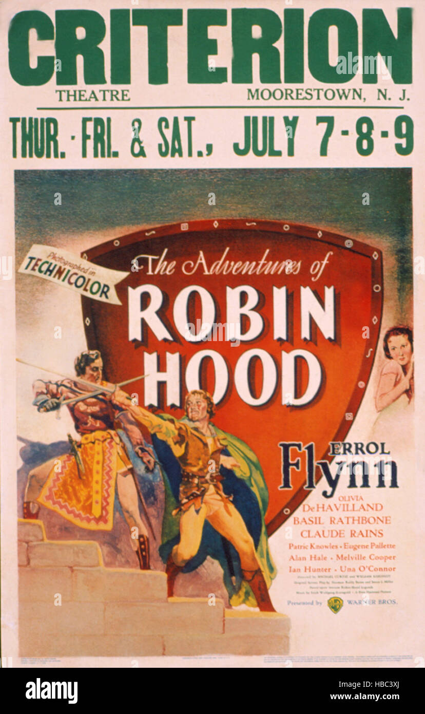 ADVENTURES OF ROBIN HOOD, Basil Rathbone, Errol Flynn, Olvia de ...