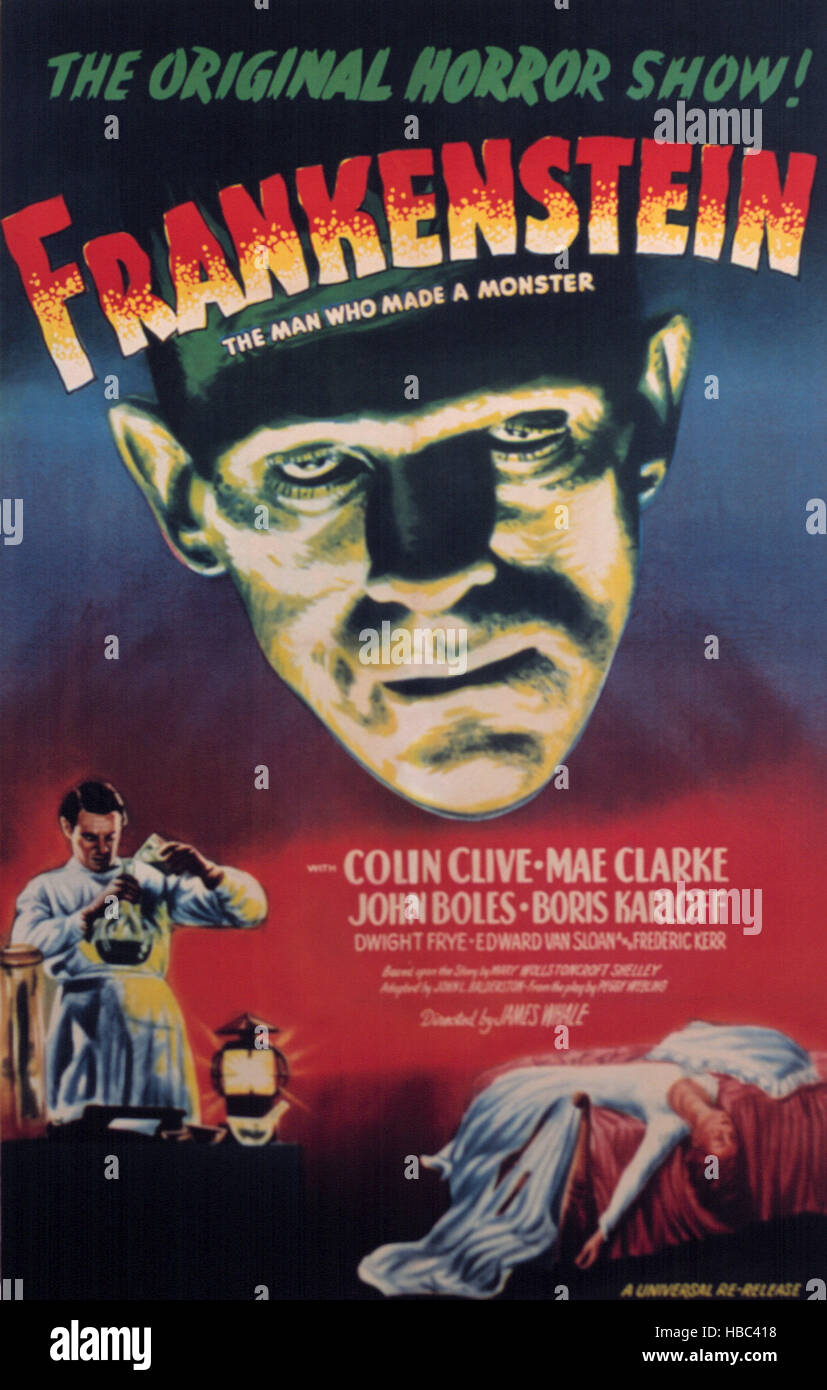 FRANKENSTEIN, Boris Karloff, Colin Clive, 1931, poster art Stock Photo ...