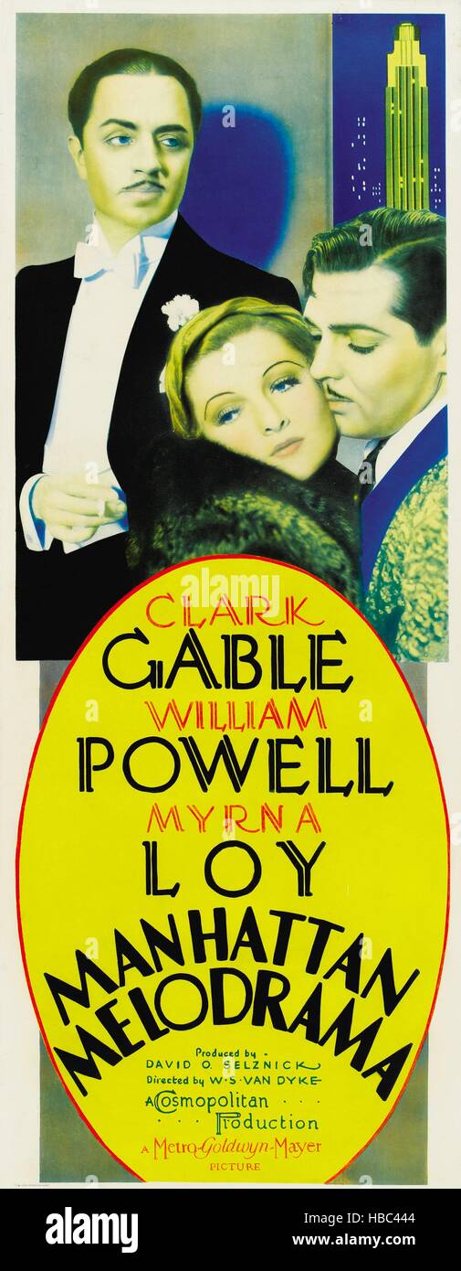 MANHATTAN MELODRAMA, William Powell, Myrna Loy, Clark Gable, 1934 Stock ...