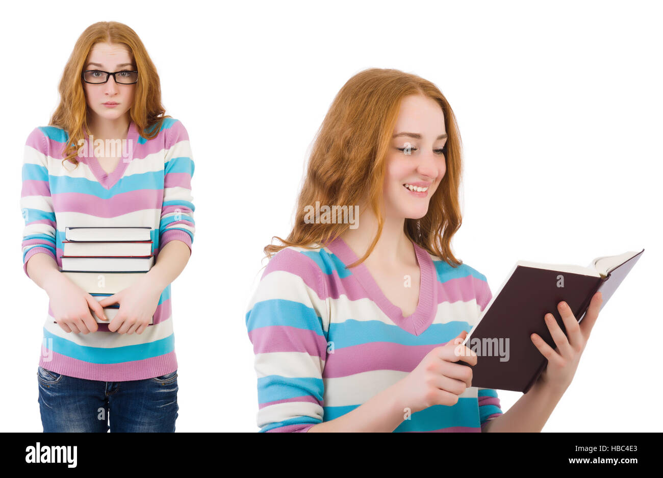 Young student with books isolated on white Stock Photo - Alamy