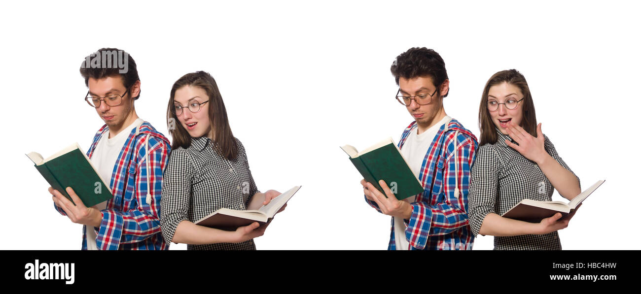 Pair of students isolated on white Stock Photo - Alamy