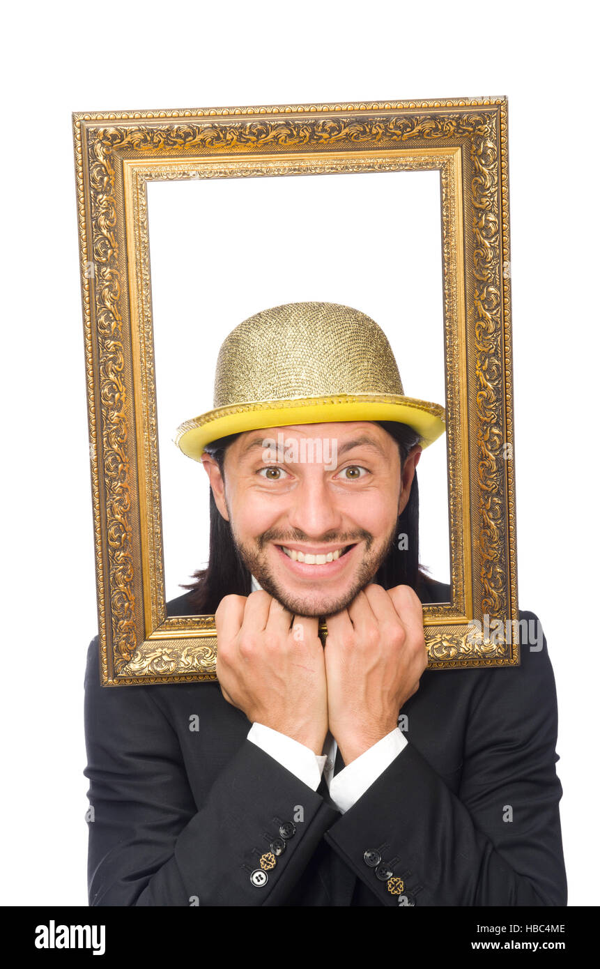 Man with golden hat isolated on white Stock Photo - Alamy