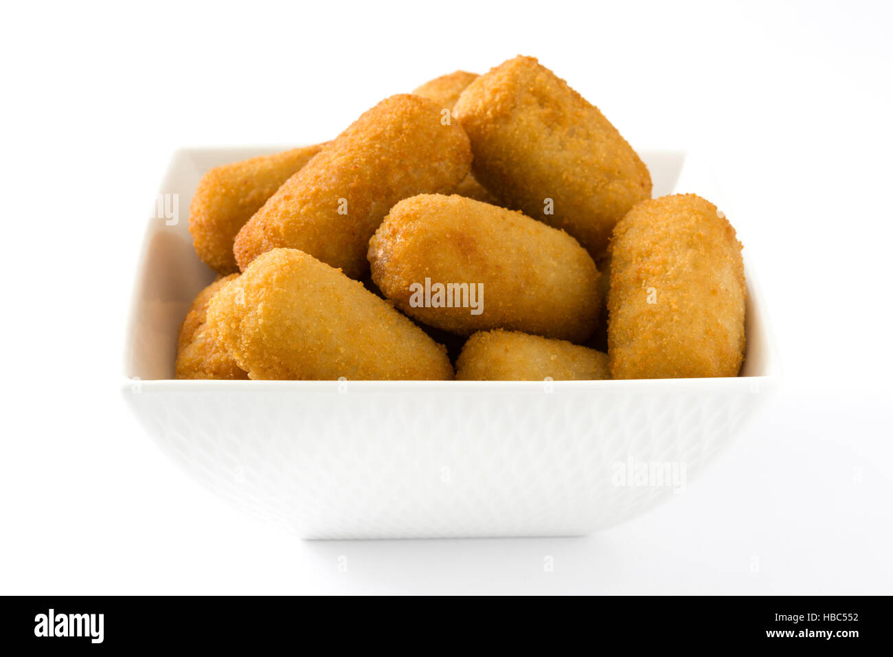 Traditional fried Spanish croquettes isolated on white background Stock ...