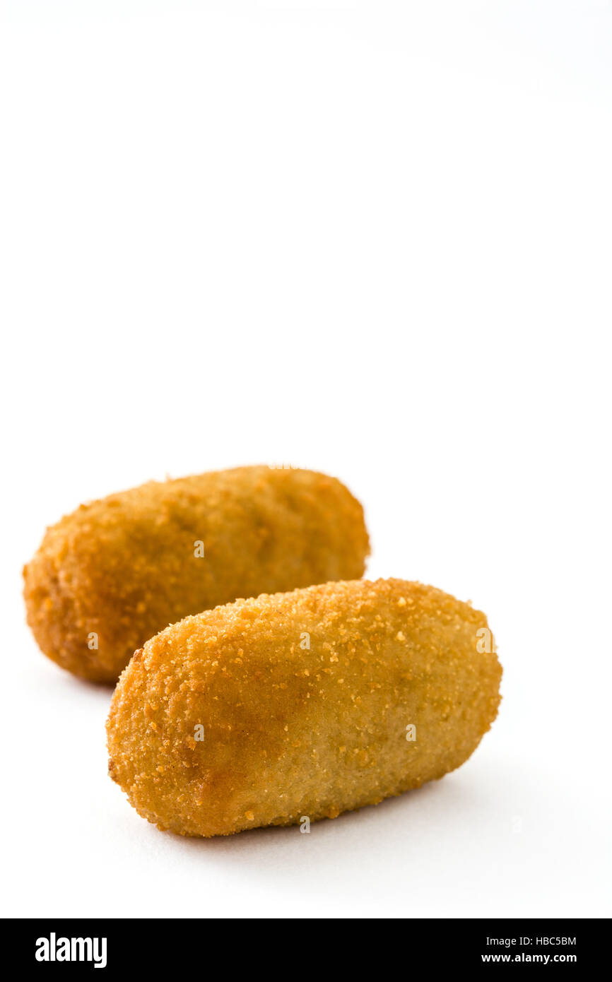 Traditional fried Spanish croquetas (croquettes) isolated on white ...