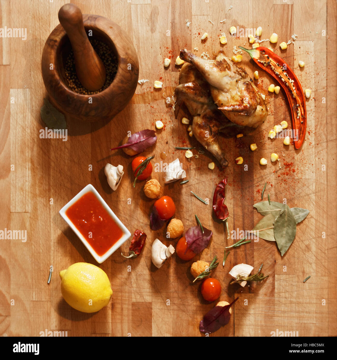 Overhead view chicken dinner hi-res stock photography and images - Alamy