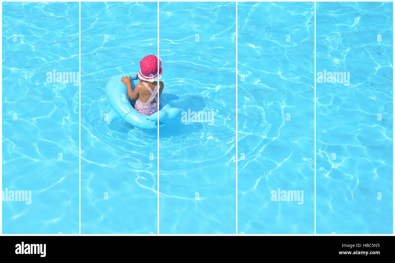 Separate frames of one photo with child playing in swimming pool Stock ...