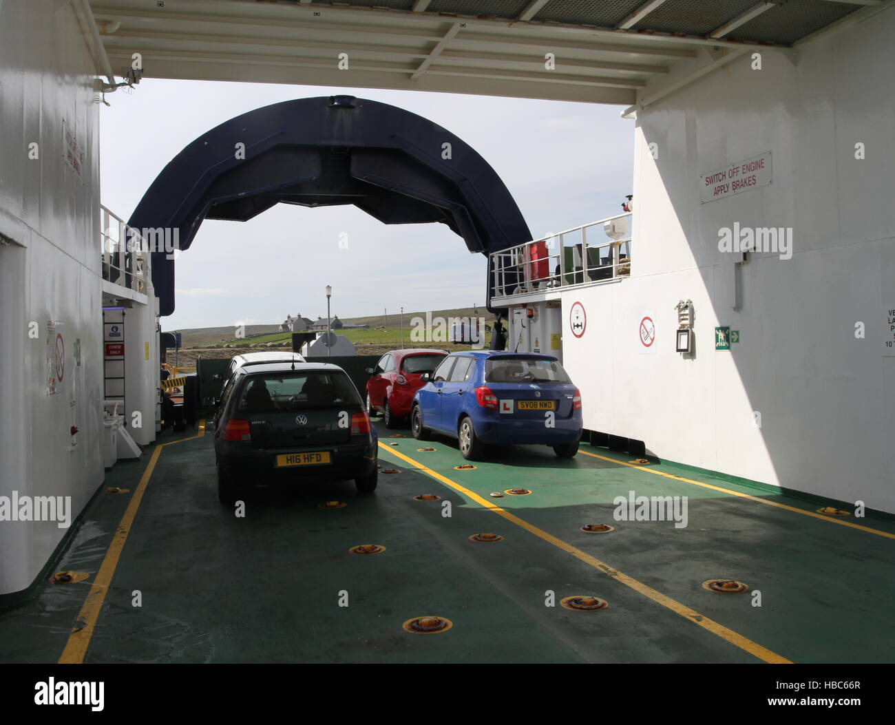 Cars on MV Bigga arriving Gutcher Yell Shetland Scotland June 2014 ...