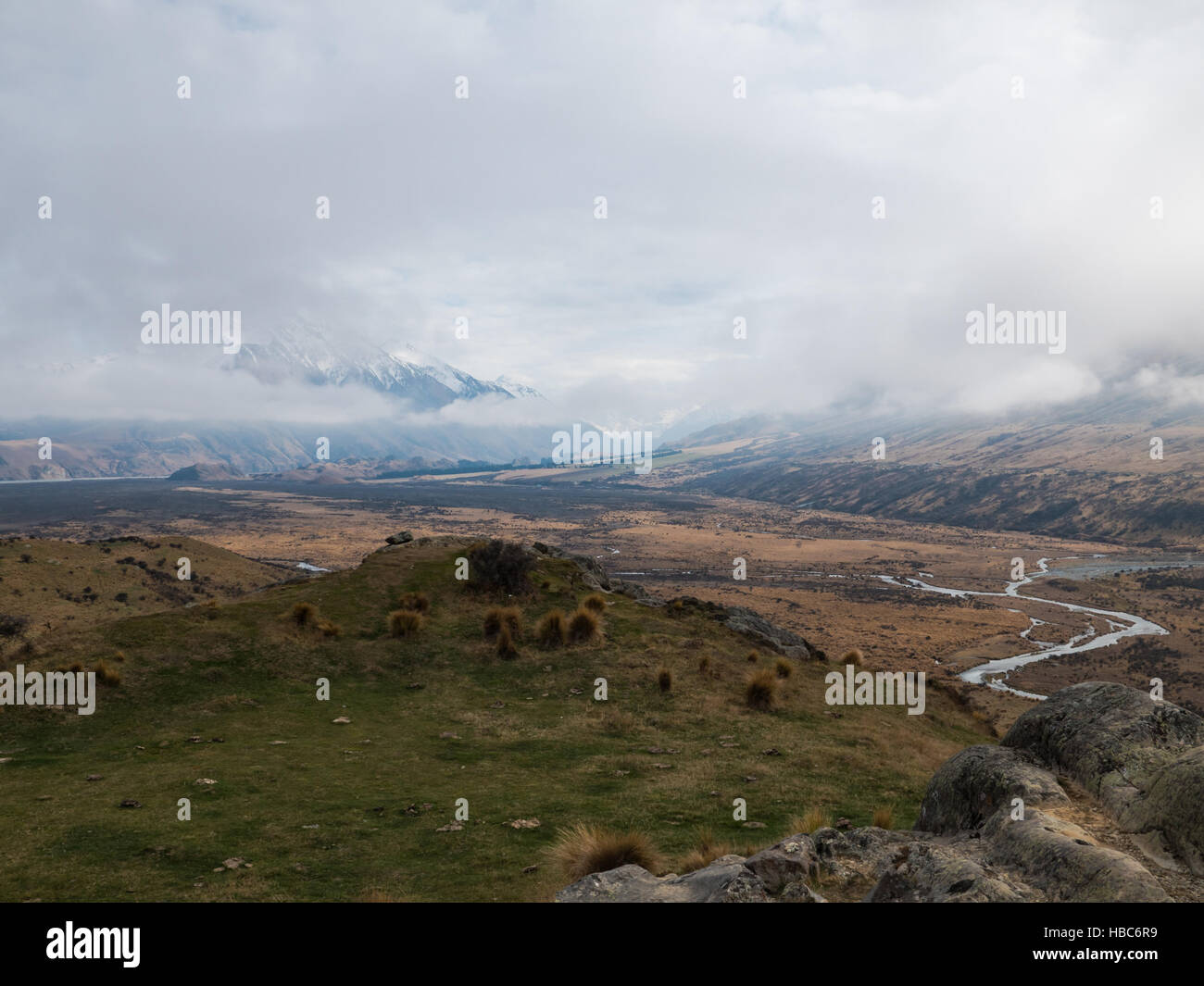 Misty view from Mount Sunday up the Rangitata Valley Stock Photo - Alamy