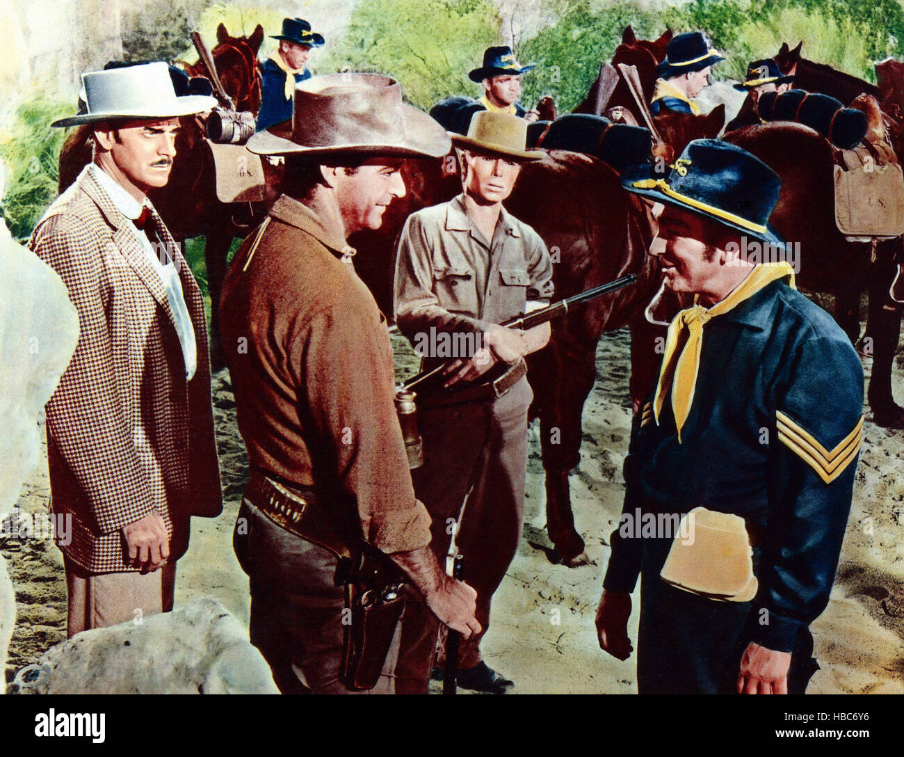 APACHE TERRITORY, from left: John Dehner, Rory Calhoun, Tom Pittman ...