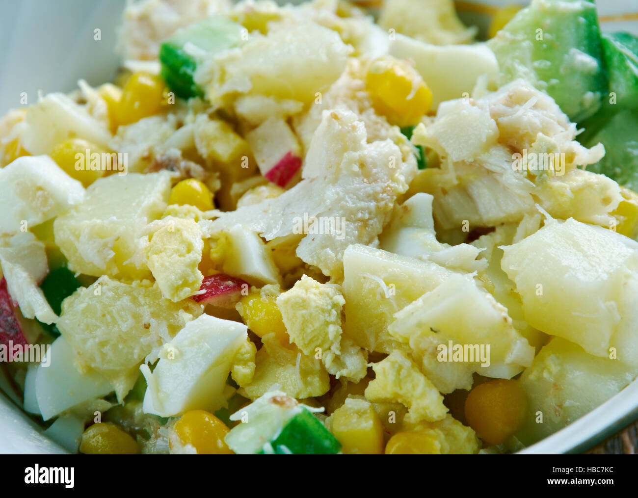 Salad with cod, corn Stock Photo - Alamy