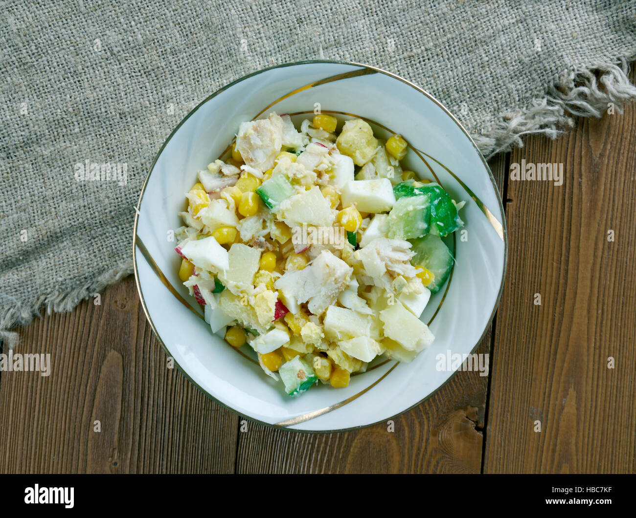 Salad with cod, corn Stock Photo - Alamy