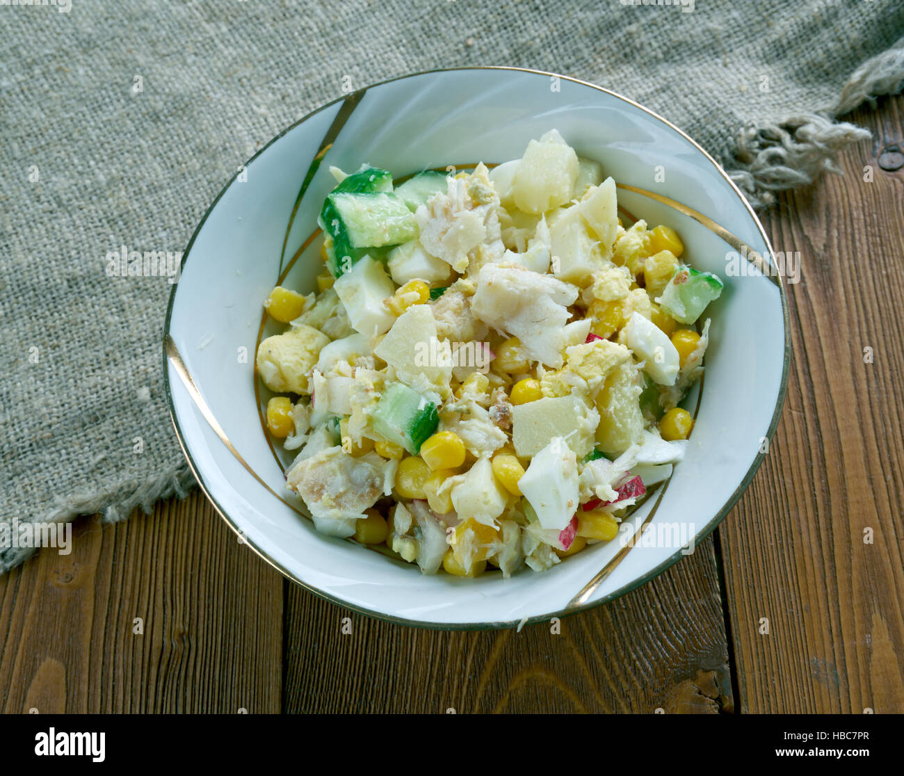 Salad with cod, corn Stock Photo - Alamy