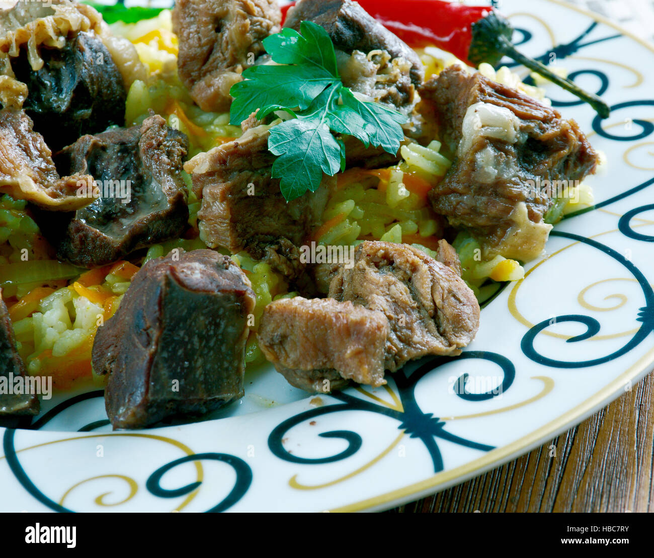 Uzbek rice dish with lamb Stock Photo - Alamy