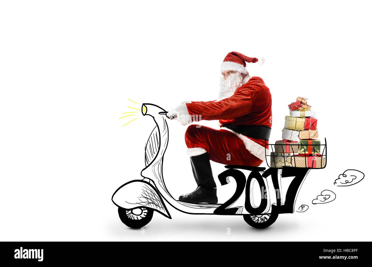 Santa Claus on scooter Stock Photo - Alamy