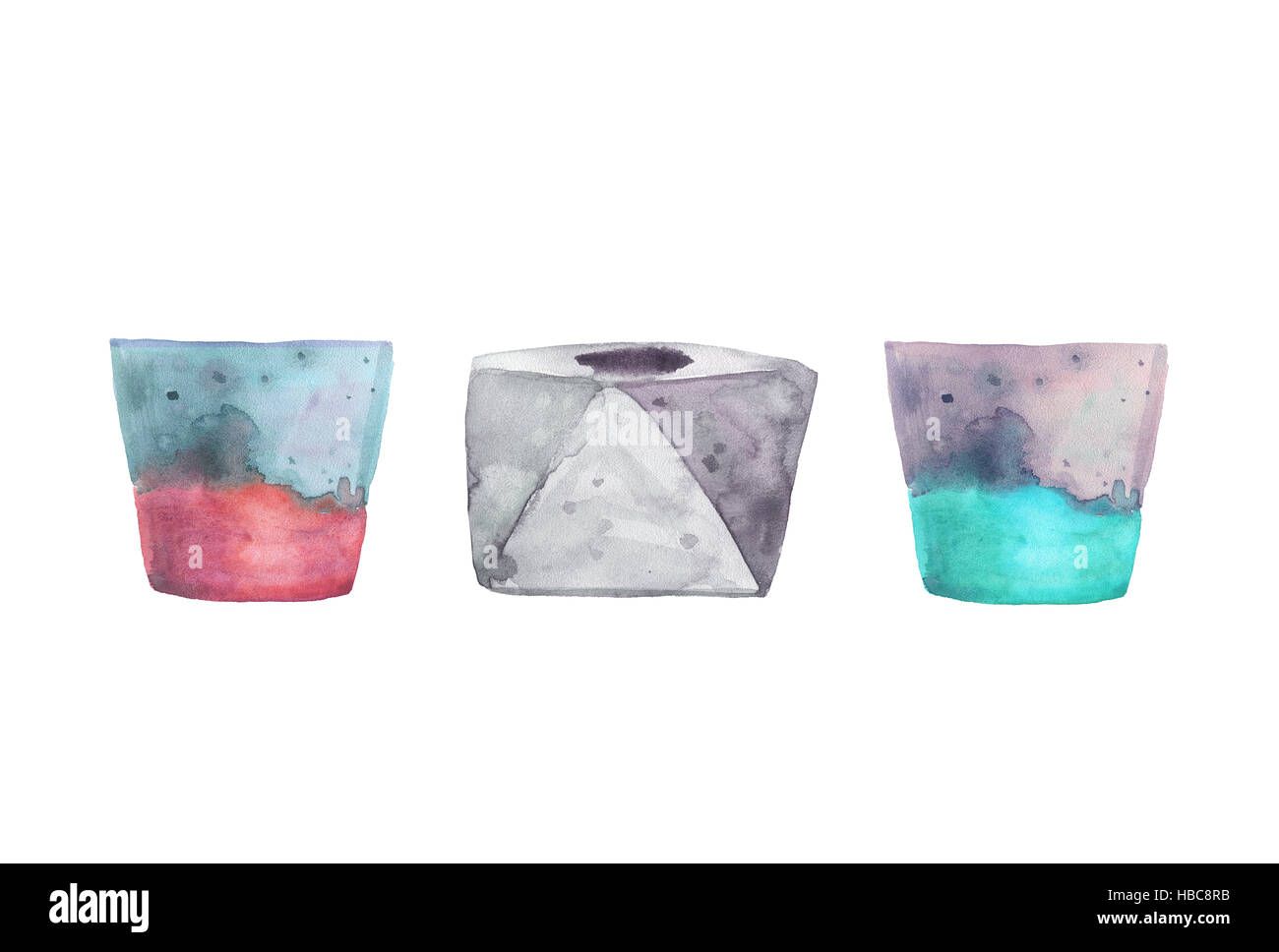 Watercolor hand drawn illustration. Set of pots Stock Photo - Alamy