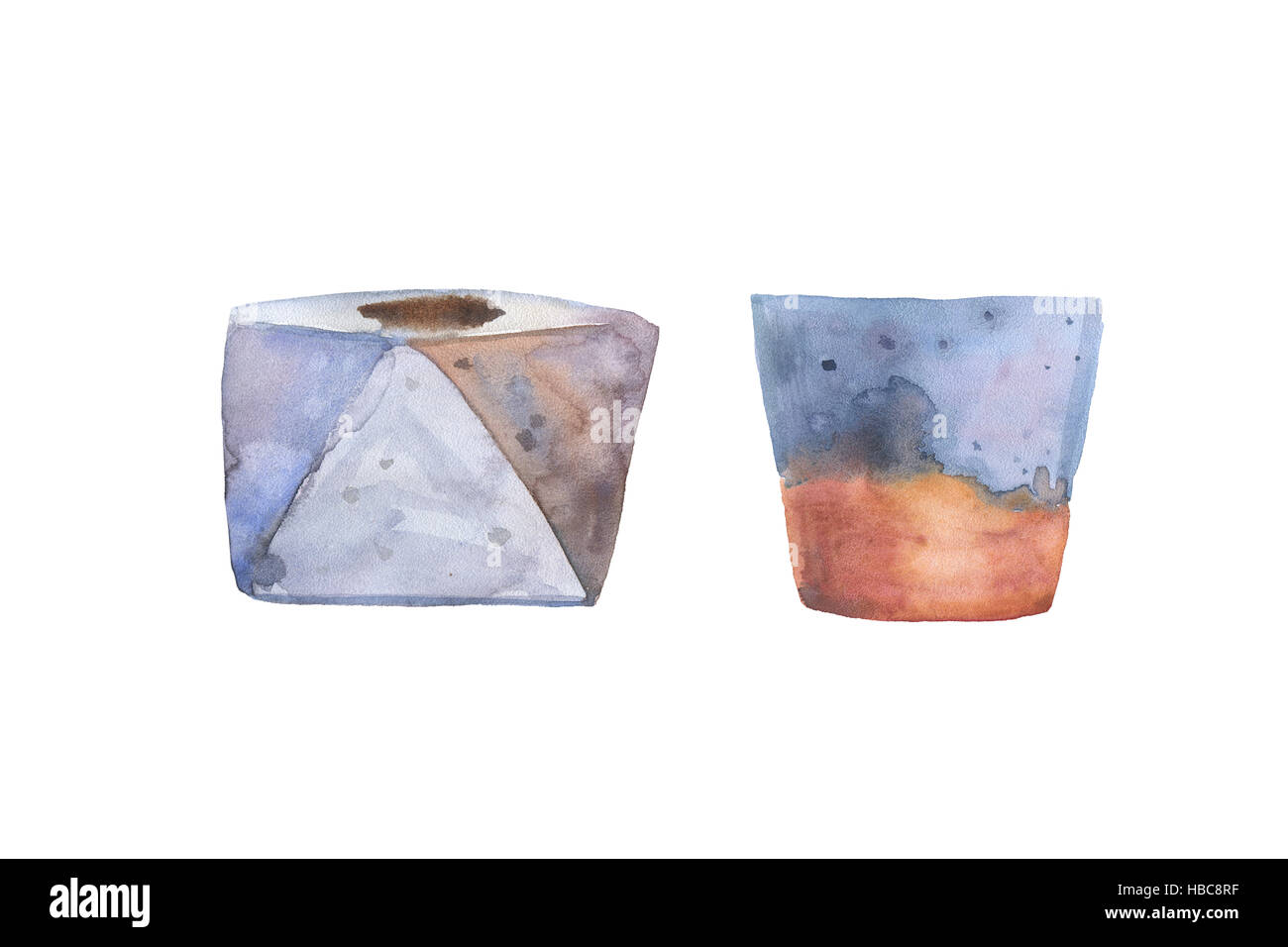 Watercolor hand drawn illustration. Set of pots Stock Photo - Alamy