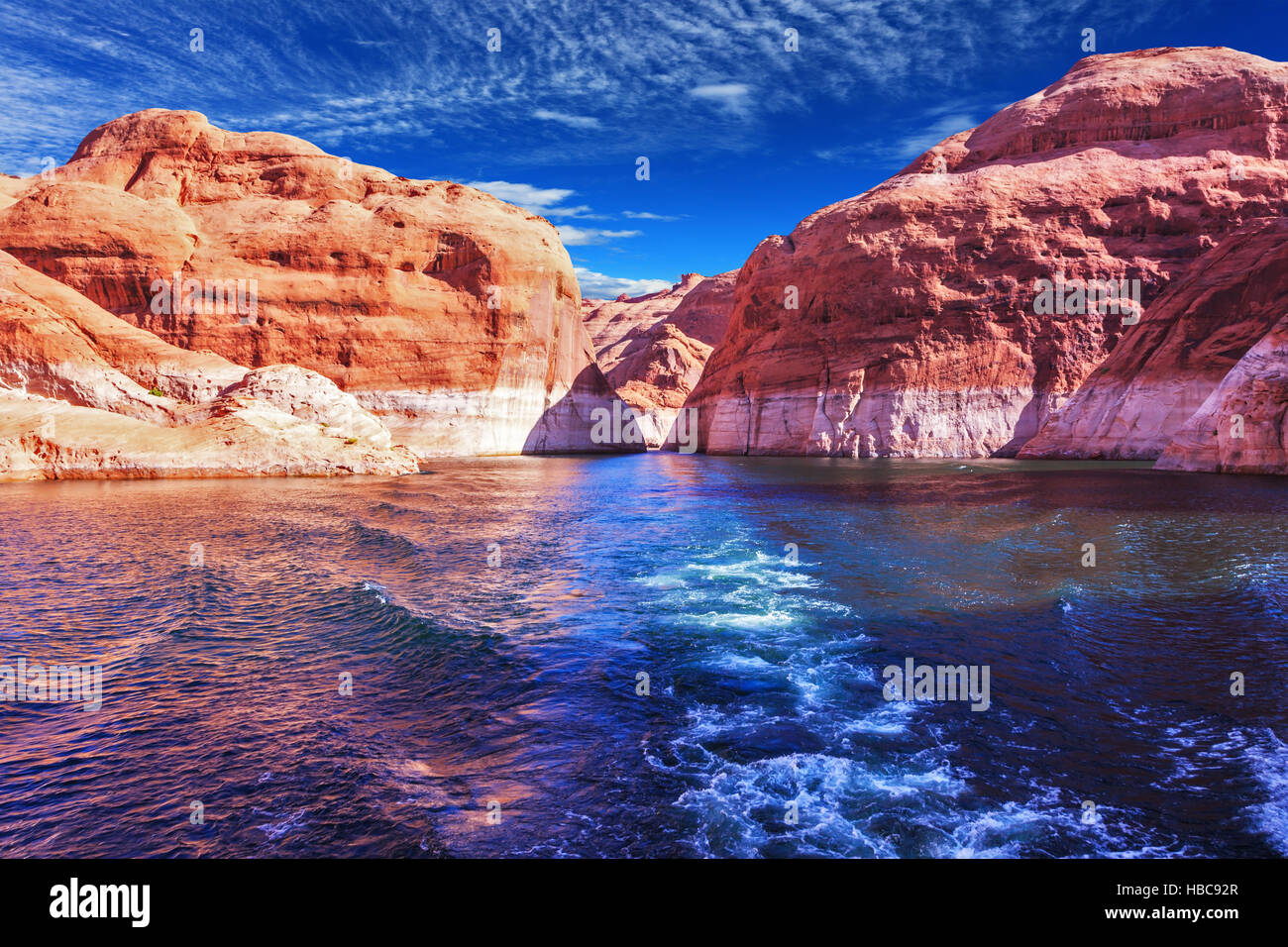 Sandstone hills surround the lake Stock Photo - Alamy