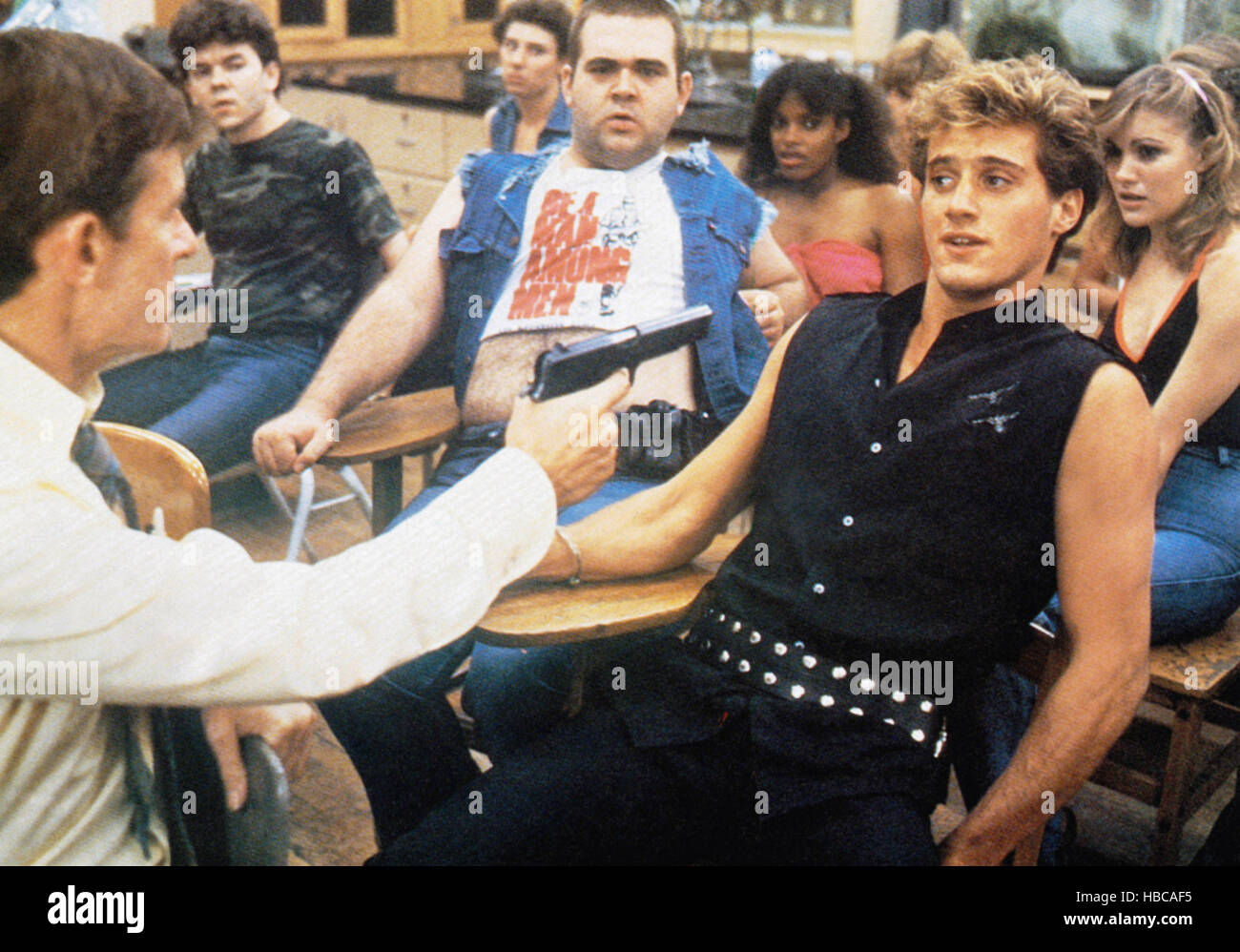 CLASS OF 1984, Roddy McDowall, (with gun), Keith Knight (denim vest ...