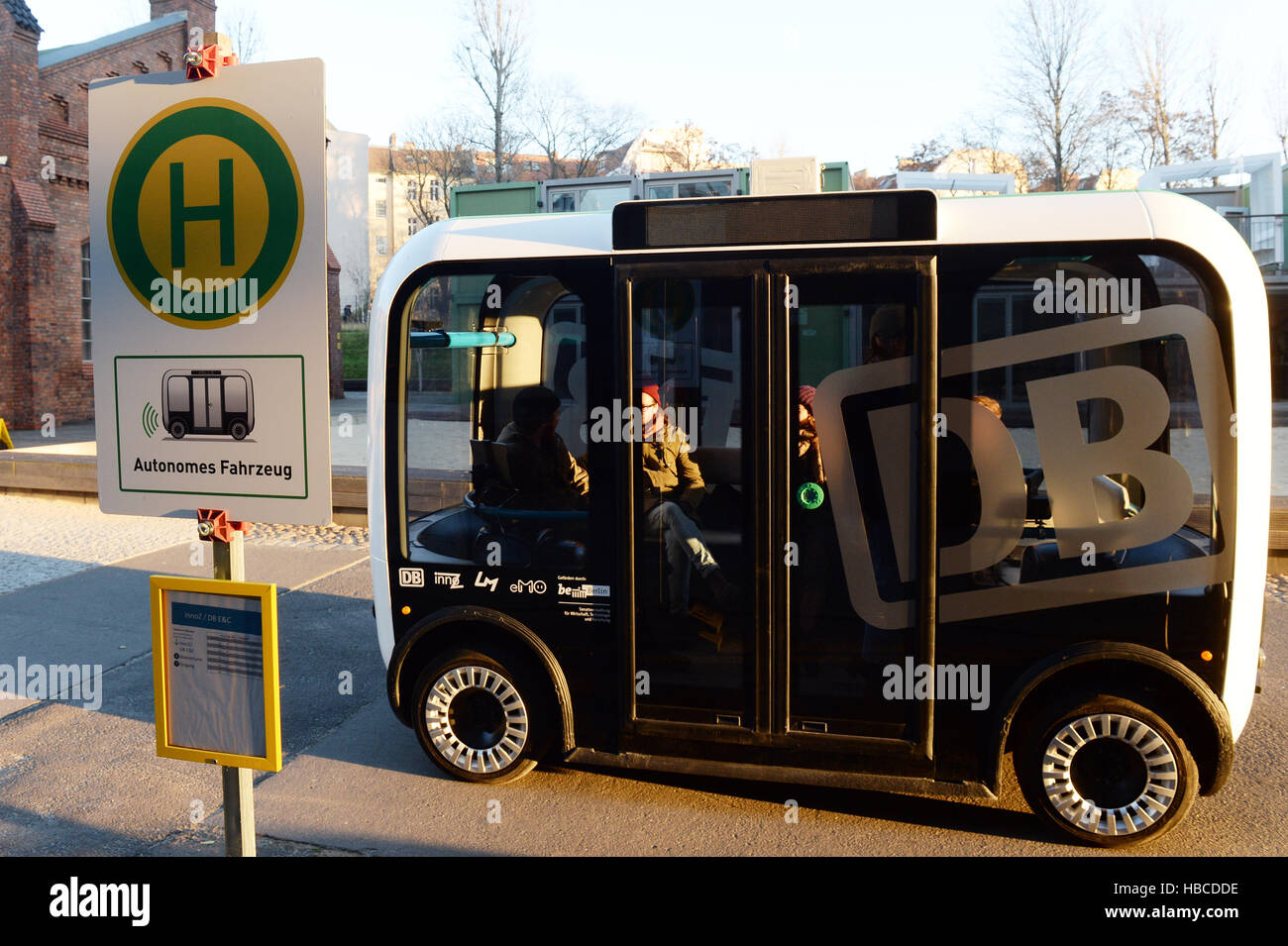 Berlin, Germany. 5th Dec, 2016. The driverless mini bus 'Olli' drives ...