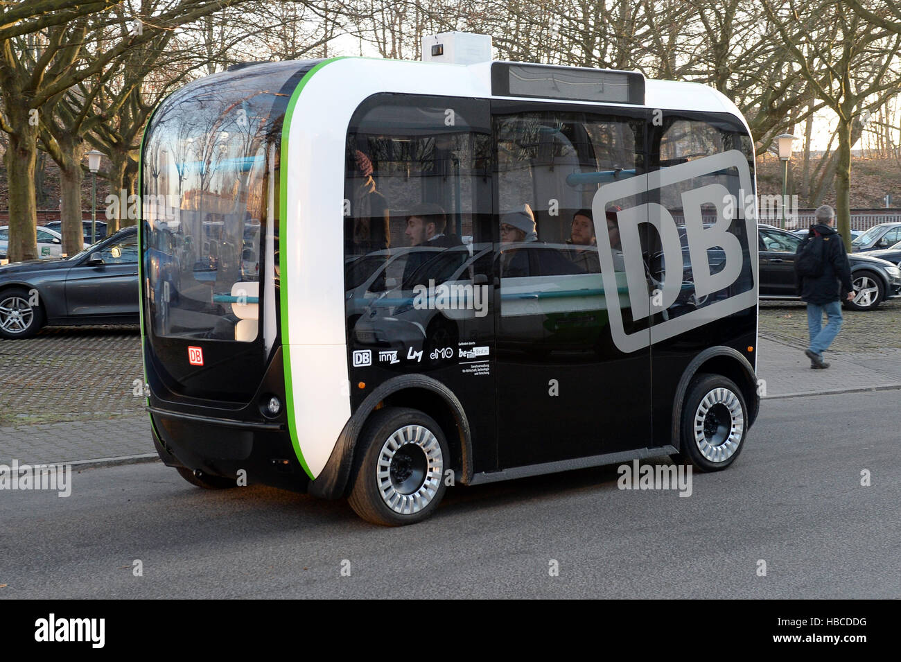Berlin, Germany. 5th Dec, 2016. The driverless mini bus 'Olli' drives ...